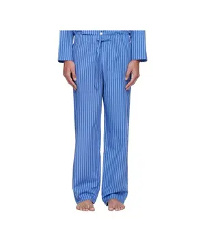 TEKLA Striped Drawstring Pajama Pants - Blue