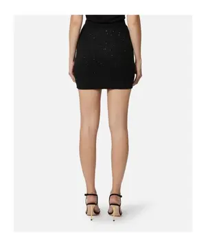 Elisabetta Franchi Sequin Knit Mini Skirt With Gold Button Details - Black