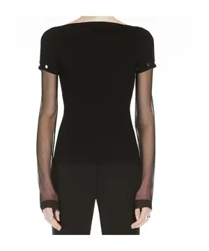 Sportmax Fitted Jumper In Stretch Viscose With Removable Sleeves - Black