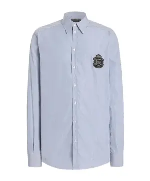 Dolce & Gabbana Dolce Gabbana Crest-embroidered Striped Shirt