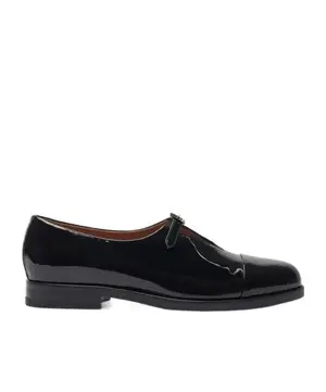 SCAROSSO Vittoria Patent Leather Monk Strap Shoes With Strass Buckle - Black