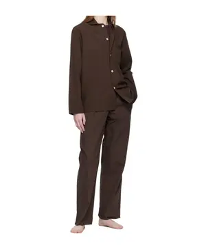 TEKLA Drawstring Pajama Pants - Brown