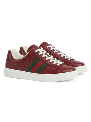 Gucci Embossed Web Detailed Ace Sneakers - Red