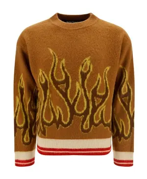 Palm Angels Flame Pattern Knitted Wool Sweater