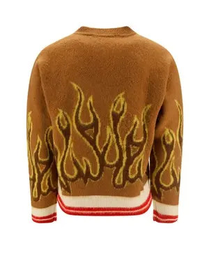 Palm Angels Flame Pattern Knitted Wool Sweater