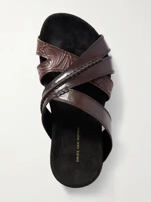 Dries Van Noten Embossed Leather Sandals - Brown