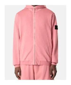 Stone Island Zip-up Logo Patch Hoodie - Oleander