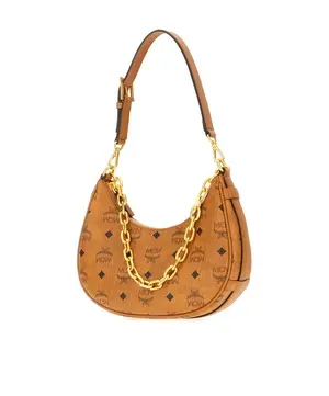 Mcm Monogram Printed Zipped Tote Bag - Cognac
