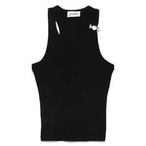 JEAN PAUL GAULTIER Ribbed Sleeveless Tank Top With Embellishment - Black