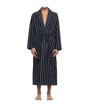 TEKLA Striped Bathrobe With Ties - Black