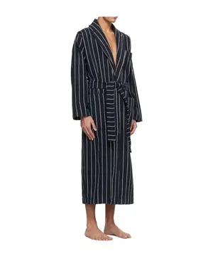 TEKLA Striped Bathrobe With Ties - Black