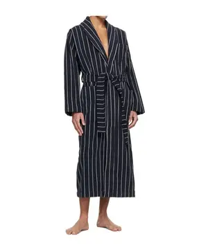 TEKLA Striped Bathrobe With Ties - Black