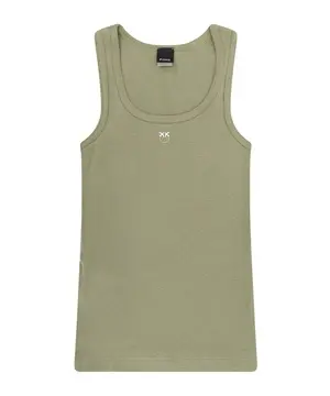 Pinko Ribbed Logo Plaque Tank Top - Green