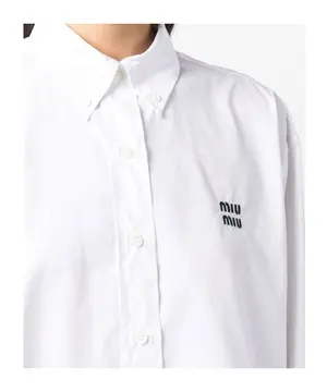 Miu Miu Cropped Logo Shirt - White