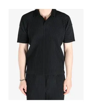Issey Miyake Homme Plissé Short-sleeved Pleated Polo Shirt - Black