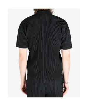 Issey Miyake Homme Plissé Short-sleeved Pleated Polo Shirt - Black