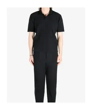 Issey Miyake Homme Plissé Short-sleeved Pleated Polo Shirt - Black