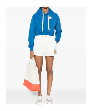 Casablanca Cropped Cotton Hoodie With Drawstring