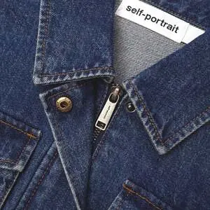 SELF-PORTRAIT Cropped Denim Jacket With Epaulettes