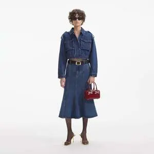 SELF-PORTRAIT Cropped Denim Jacket With Epaulettes