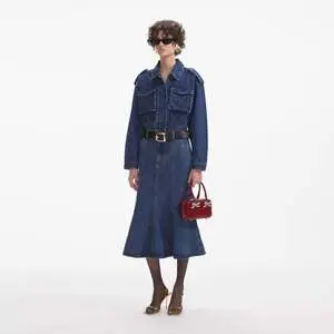 SELF-PORTRAIT Cropped Denim Jacket With Epaulettes