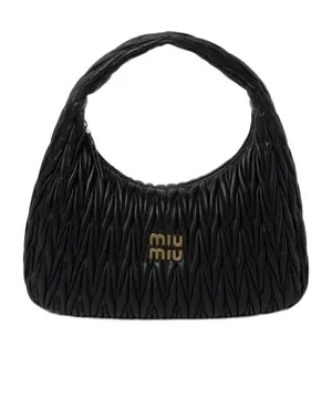 Miu Miu Matelassé Nappa Leather Hobo Bag - Black