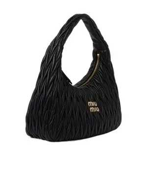 Miu Miu Matelassé Nappa Leather Hobo Bag - Black