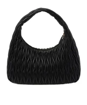 Miu Miu Matelassé Nappa Leather Hobo Bag - Black