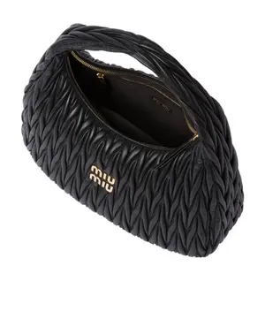 Miu Miu Matelassé Nappa Leather Hobo Bag - Black