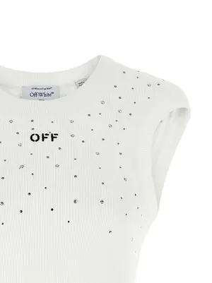Off-White Embellished Crewneck Ribbed Top