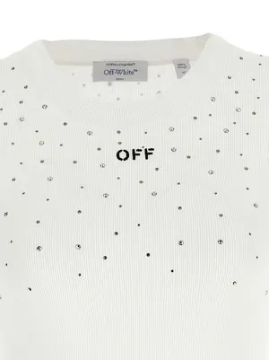 Off-White Embellished Crewneck Ribbed Top