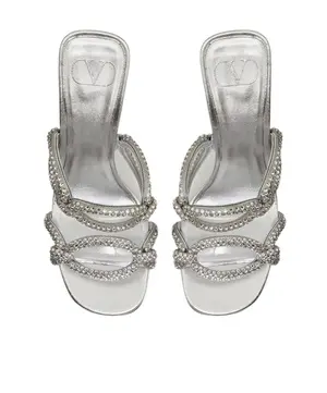Valentino Garavani Chain 1967 Embellished Metallic Napa Leather Mules