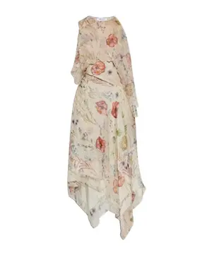 Alexander McQueen Sleeveless Floral Print Draped Dress