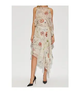 Alexander McQueen Sleeveless Floral Print Draped Dress