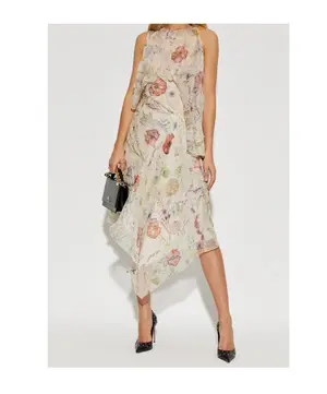 Alexander McQueen Sleeveless Floral Print Draped Dress