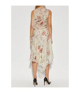 Alexander McQueen Sleeveless Floral Print Draped Dress