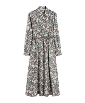 Max Mara Printed Collared Belted Dress - Medium Gray