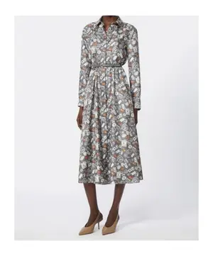 Max Mara Printed Collared Belted Dress - Medium Gray