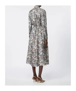 Max Mara Printed Collared Belted Dress - Medium Gray