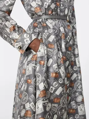 Max Mara Printed Collared Belted Dress - Medium Gray