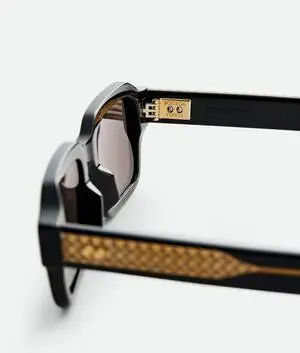 Bottega Veneta Intrecciato Rectangular Sunglasses - Black/gray