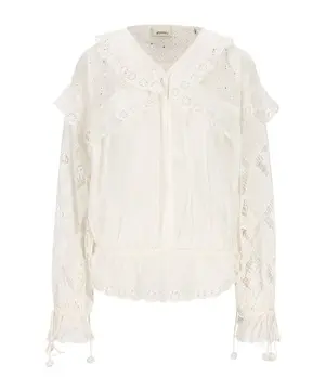 Isabel Marant Étoile Long-sleeved Lace Blouse With Pom-poms - No