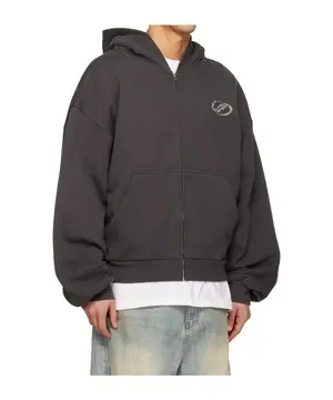 We11Done Zip Up Hoodie With Crystal-cut Logo