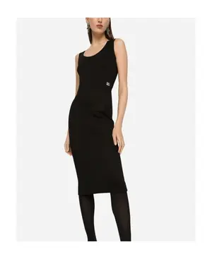 Dolce & Gabbana Sleeveless Logo Plaque Midi Dress