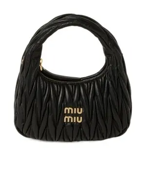 Miu Miu Wander Matelassé Logo Plaque Mini Hobo Bag - Black