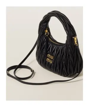 Miu Miu Wander Matelassé Logo Plaque Mini Hobo Bag - Black