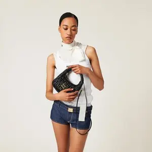 Miu Miu Wander Matelassé Logo Plaque Mini Hobo Bag - Black