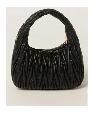 Miu Miu Wander Matelassé Logo Plaque Mini Hobo Bag - Black