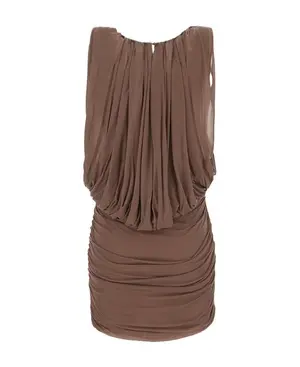 Saint Laurent Draped Sleeveless Mini Dress With Pendant Detail - Brown