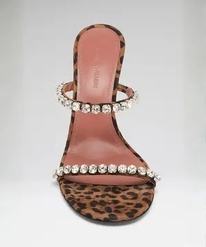 Amina Muaddi Leopard Print Embellished Stiletto Sandals